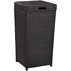Crosley Furniture Palm Harbor Resin Wicker Outdoor Trash Can With Lid for Backyard, Patio, Deck, Balcony, Brown