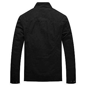 WenVen Men's Casual Lined Military Jacket Light Canvas Windbreaker (Black, M)