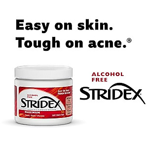Stridex Medicated Acne Pads, Maximum, 55 Count – Facial Cleansing Wipes, Alcohol Free, Acne Treatment for Face, For Moderate Acne, Smooth Application