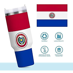 ODAWA Large Travel Insulated Tumblers with Handle and Straw, Paraguay Flag Double Wall Insulated Tumbler Insulated Vacuum Tumbler