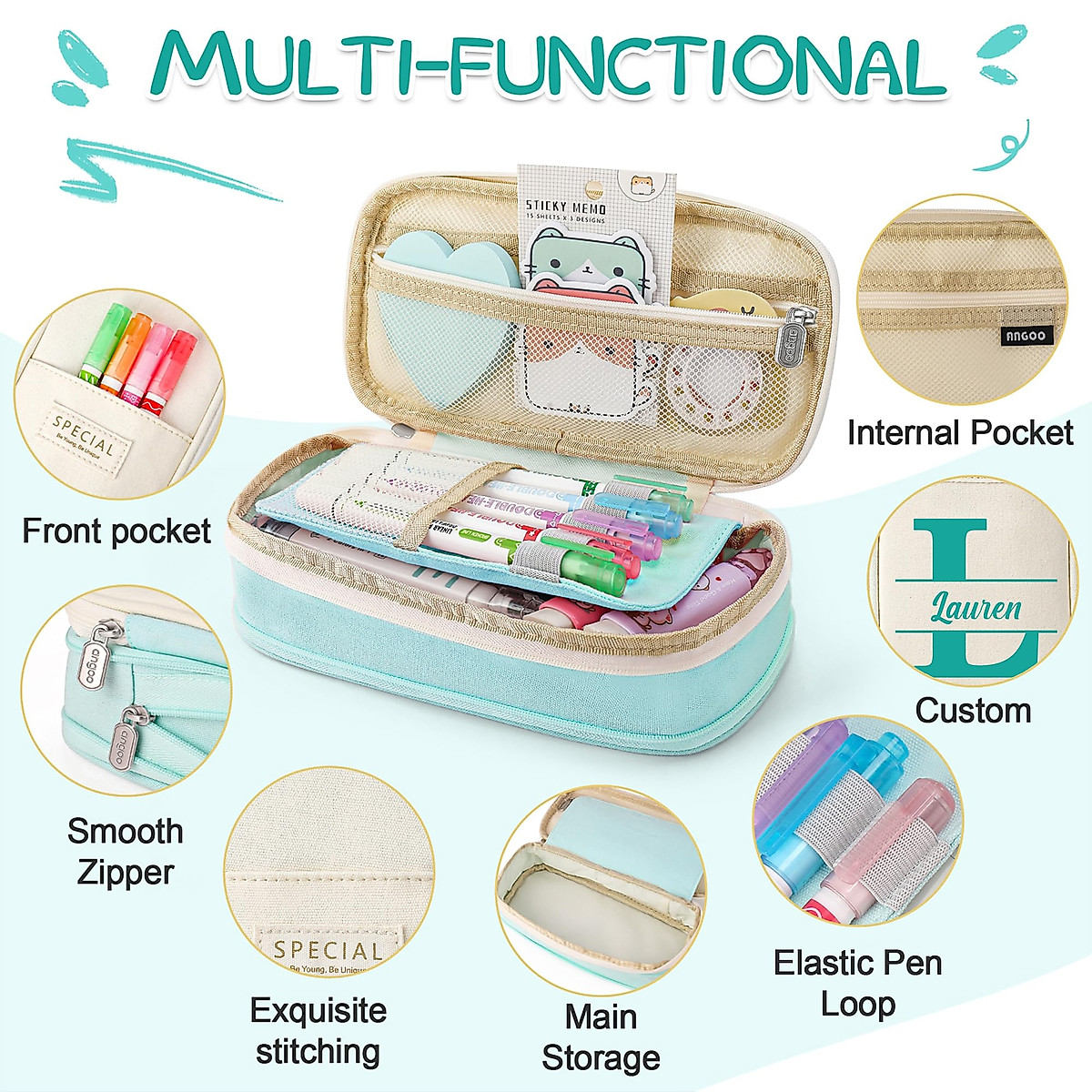 Angirlish Custom Pencil Case,Personalized Preppy Pencil Pouch with Name,Large Pencil Box for Office Supplies, Aesthetic Pen Case for Kids Teen Girls Adults,Back to School Gifts for Student Teacher