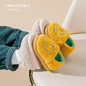 Smile Face Slippers for Kids Fuzzy Warm Happy Face House Slippers Toddler Soft Plush Retro Smile Slipper Anti-Slip Winter Cute Cartoon Shoes for Boys Girls