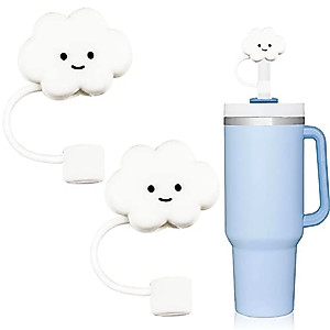 Bubbola Straw Covers Compatible with Stanley 40 OZ Tumbler Cups, Reusable Silicone Straw Tip Toppers for 0.4 inch/10mm Straws,Soft Protector Cover, 2Pcs Cloud