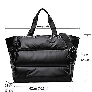 Puffer Tote Bag of Women,Large Designer Handbags, Winter Soft Puffer Shoulder Bag Ladies Yoga Fitness Bag Travel Bag(Black)