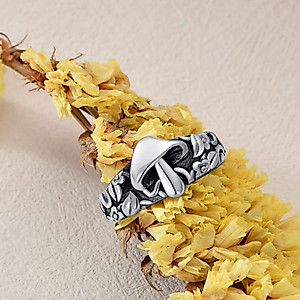 Shusukue Mushroom Flower Leaf Ring Sterling Silver Punk Y2K Ring Mushroom Jewelry for Women Size 6