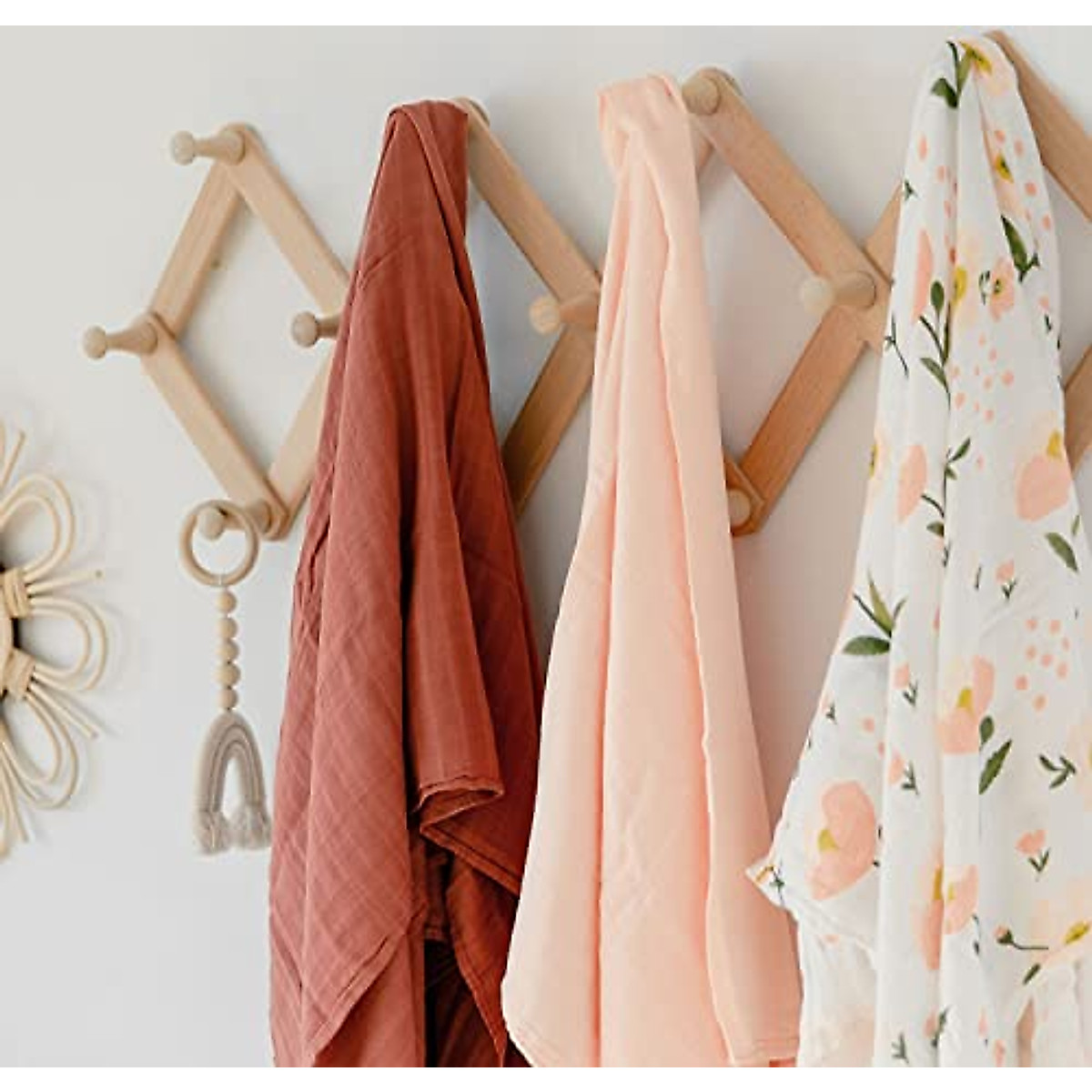 Little Jump 3 Pack Muslin Swaddle Blankets Solid Colors, Large 47 x 47 inches Muslin Blankets for Girls & Boys, Baby Receiving Swaddles, Newborn Gifts (Solid Floral)