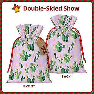 Drawstrings Christmas Gift Bags Cute-Cactus-Pink Presents Wrapping Bags Xmas Gift Wrapping Sacks Pouches Medium