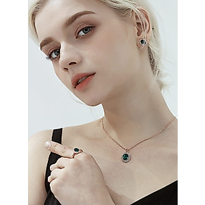 Oval Shaped Swarovski Elements Crystal Pendant Necklace Fashion Jewelry for Women (Rose Gold Emerald Green)