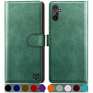 SUANPOT for Samsung Galaxy A14 5G Wallet case with RFID Blocking Credit Card Holder,Flip Book PU Leather Protective Cover Women Men for Samsung A14 Phone case(Sea Green)