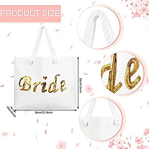 2 Pieces Gold Sequin Bride Tote Bag Canvas Beach Bag Bridal Shower Party Bags Large Wedding Clutch Bag with I Do Makeup Pouch for Engagement Bachelorette Wedding Honeymoon