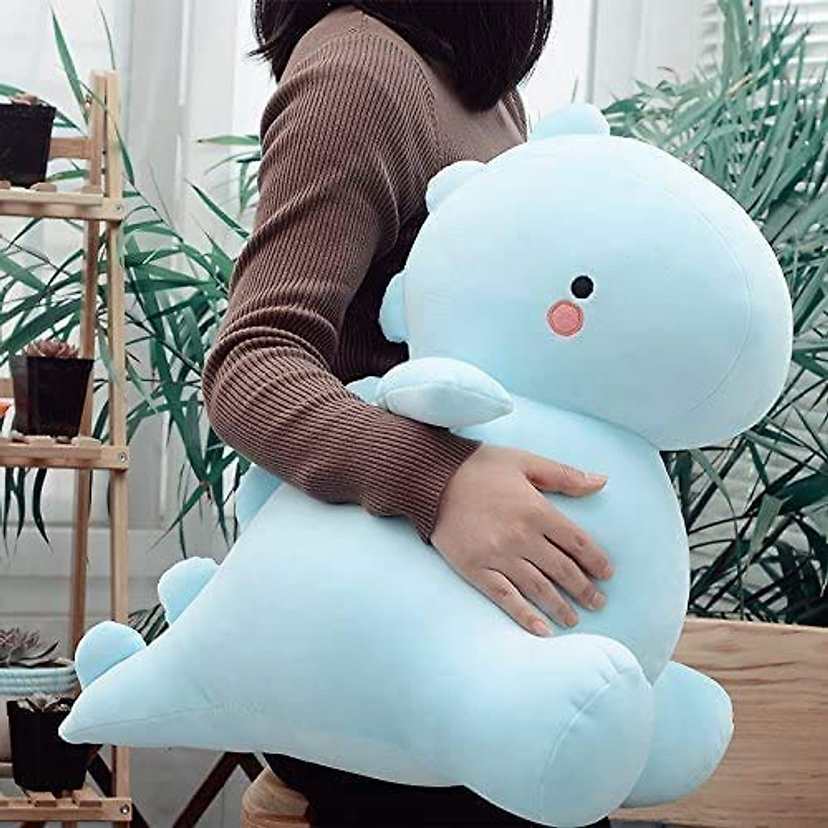 Osmotic Cute Charming Cartoon Fashion Funny Pretty Dinosaur Stuffed Animals Shape Big Hugging Pillow Soft 3D Pom Plush Toy Doll Ultra Fabric Bed Rest Chair Bo (Blue)