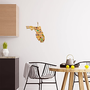 Totally Bamboo Florida State Shaped Cutting Board and Charcuterie Serving Platter with Artwork by Fish Kiss, Includes Hang Tie for Wall Display
