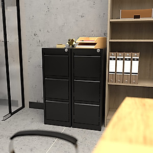 METAN 3 Drawer File Cabinet with Lock, Metal Vertical File Cabinet for Home Office, Locking Steel Filing Cabinet for Hanging Letter/Legal Folders,Black