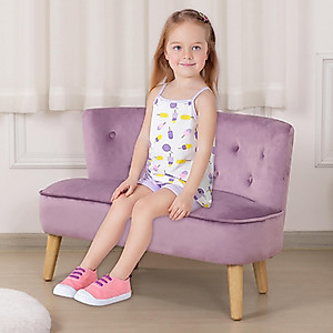 Yoonnie room 2-Seat Kid Sofa Couch with Velvet Fabric,Kid Sofa Chair with Wooden Frame for 3-6 Age Children Gift,35.6" Length, Purple