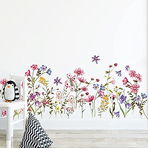Flowers Vines Wall Decals Colorful Wildflowers Plants Wall Stickers Removable DIY Peel and Stick Art Murals for Kids Room Nursery Classroom Bedroom Living Room Bathroom Home Decor