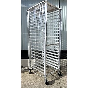 Made in USA. High quality Long-lasting use Vinyl COVER, Bakery Food Pan Sheet Rack Transparent COVER, size: 23"W x 28"L x 61"H, Long-lasting use Durable Clear Vinyl, with 3 Zippers.