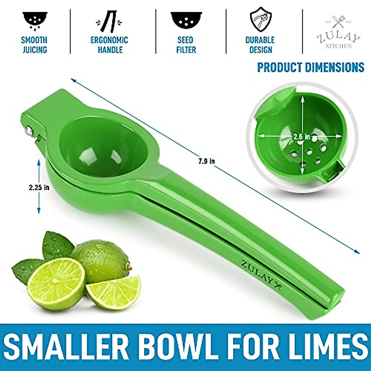 Zulay Premium Quality Metal Lime Squeezer, Citrus Juicer, Manual Press for Extracting the Most Juice Possible - Lime Juicer (Green)