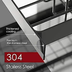 Sakugi Over The Sink Dish Drying Rack - Large Drying Rack w/Adjustable Length 23.6"-35.0", Space-Saving Dish Rack for Kitchen Counter, Multifunctional Stainless Steel 2-Tier Dish Drying Rack, Black