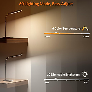 LEPOWER-TEC LED Desk Lamp for Home Office, 750LM Eye-Caring Reading Desk Light, 12W Gooseneck Lamp for Desk, Touch Table Lamp with 3 Timer Function, 60 Lighting Modes, Bright Desk Lamps for Study