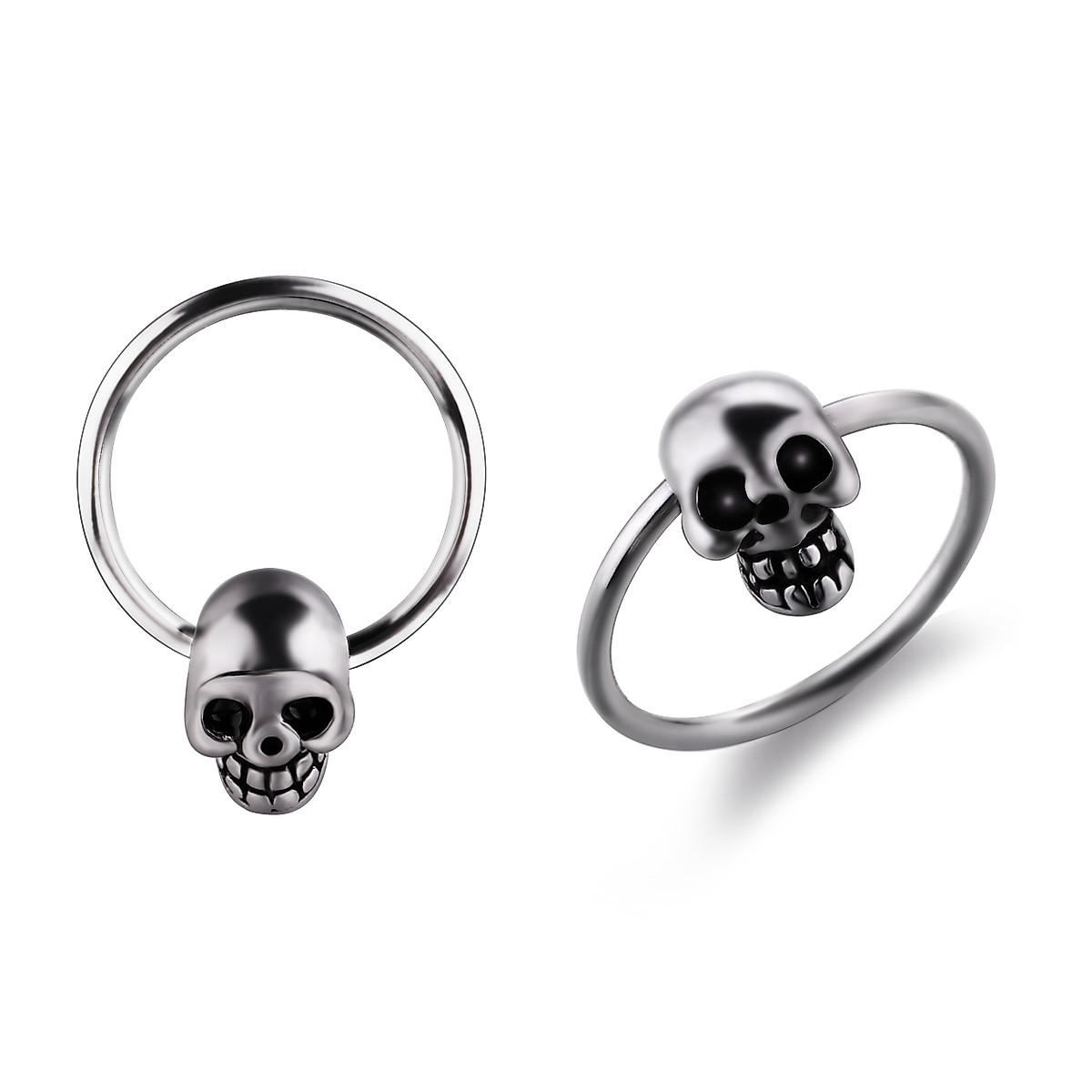 YC_jewelry 16G Stainless Steel Skull Captive Bead Ring Hoops Nose Rings Eyebrow Lip Tragus Ear Belly Body Piercing Jewelry