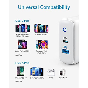 USB C Charger, Anker 32W 2 Port Charger with 20W USB C Power Adapter, PowerPort PD 2 with Foldable Plug for iPad/iPad Mini, for iPhone 14/14 Plus/14 Pro/14 Pro Max/13, Pixel, Galaxy, and More