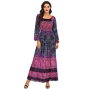 Padaleks Dresses for Women Spring Summer Trendy Ladies Casual Boho Maxi Dress Long Sleeve One Shoulder Sundress Hot Pink