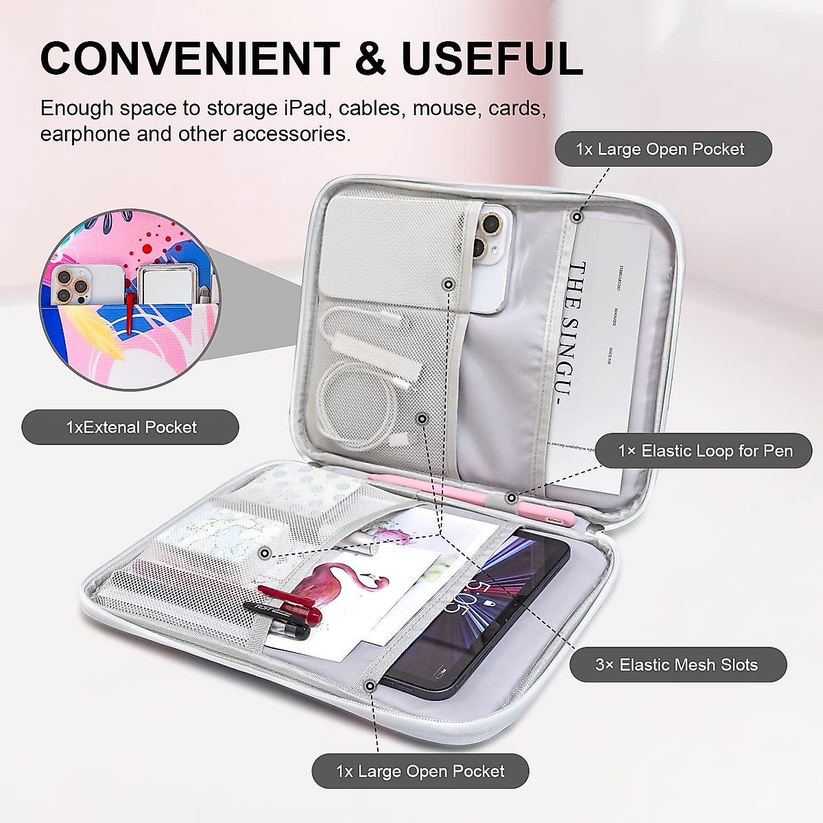 Laviitp 9-11 Inch Tablet Sleeve Bag Carrying Case for iPad Pro 11 M4/ Air 11" M2 2024, Air 5 4, iPad 10th/9th/8th/7th Gen 10.2, Shoulder Bag Pouch for Travel Women, Pink