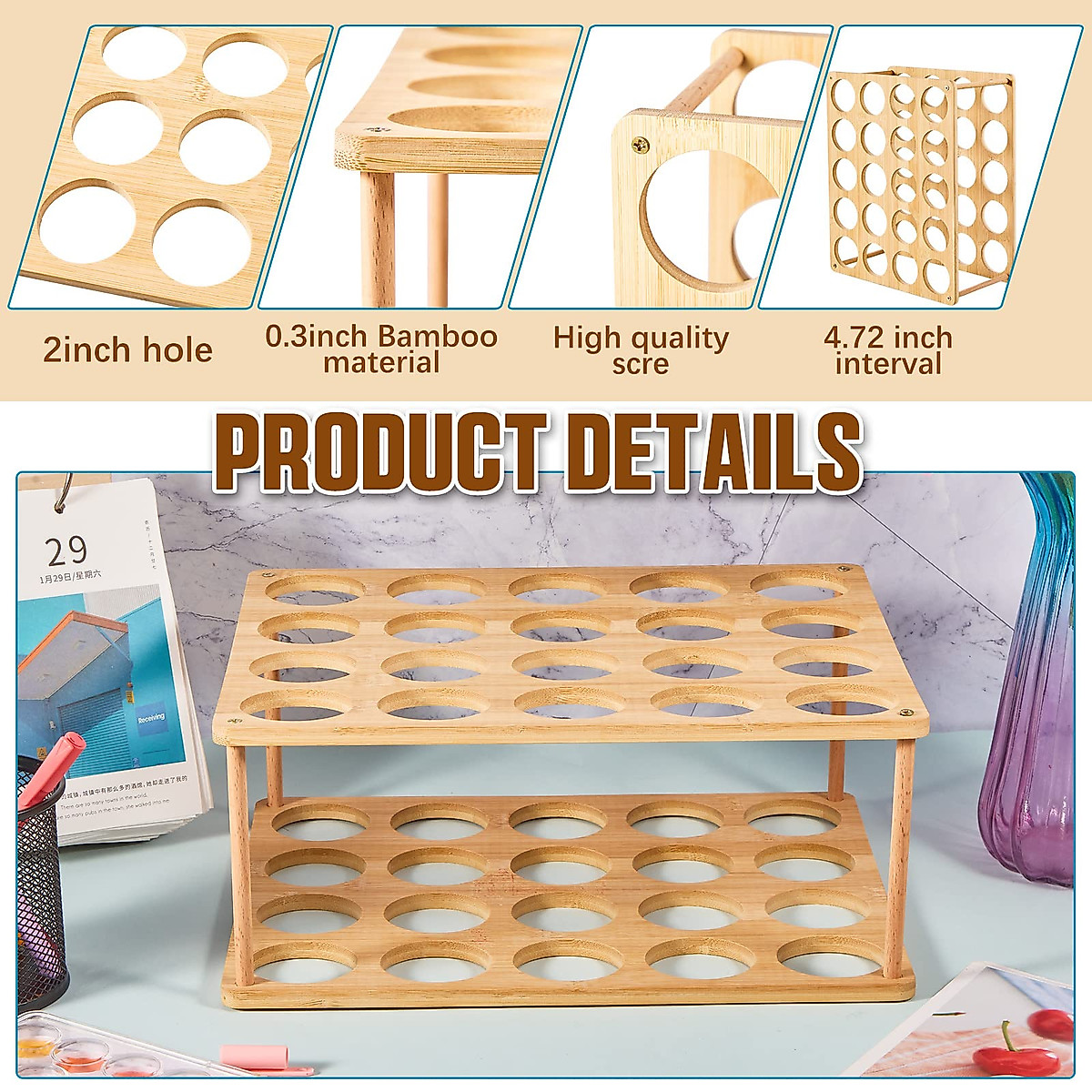 Sintuff 4 Pack Vinyl Roll Holder 80 Holes Bamboo Vinyl Storage Rack Easy to Assemble Vinyl Roll Storage Organizer for Craft Paper Roll Holder Craft Room