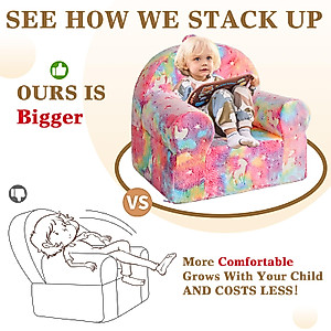 ILPEOD Toddler Chair Sherpa Couch Sherpa Kids Chair, Cuddly Comfy Toddler Plush Chair Toddler Couch Reading Chair for Kids Glow in The Dark Rainbow Pink