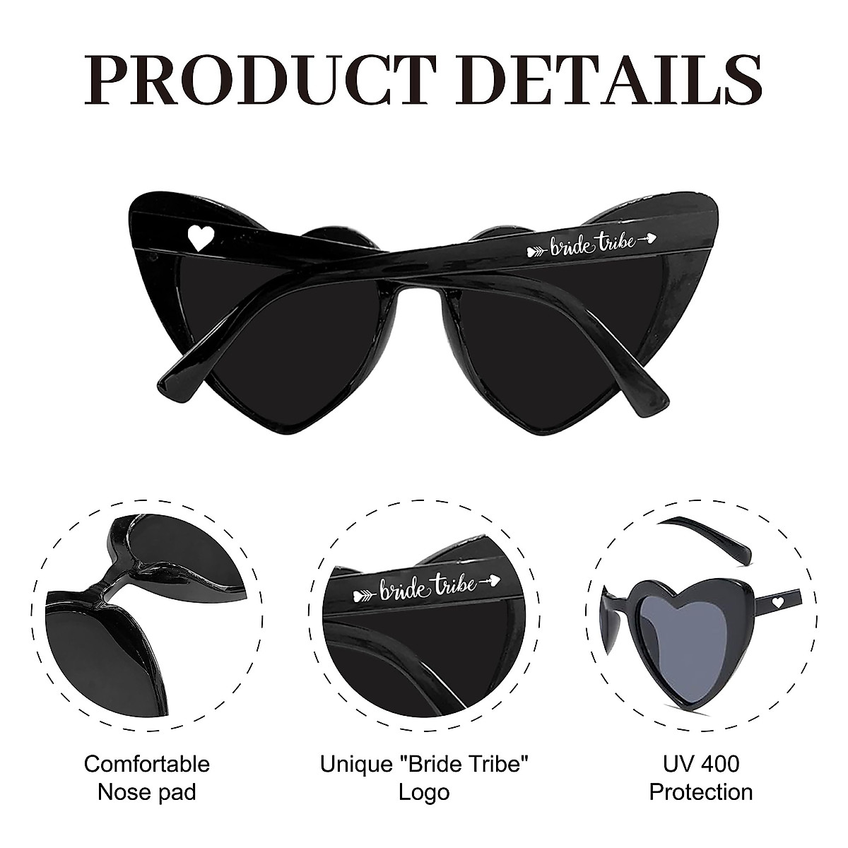 LADY&HOME 10pcs Heart Shaped Bachelorette Party Sunglasses Bridal Shower Favors Supplies Weddings Sunglasses(Black)