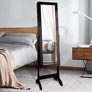 Uten Lockable Jewelry Armoire Large Jewelry Cabinet with Standing Mirror Jewelry Holder Organizer Storage, 4 Angle Adjustable(Brown)