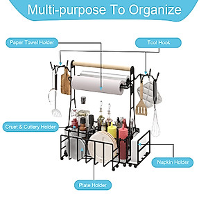 Grill Caddy,Portable Picnic Condiment Utensil Caddy with Paper Towel and Plate Holder,Griddle Accessories Storage for Outdoor Kitchen,Patio Barbecue,Camping Trip,RV Cooking,Tailgating Party- Black