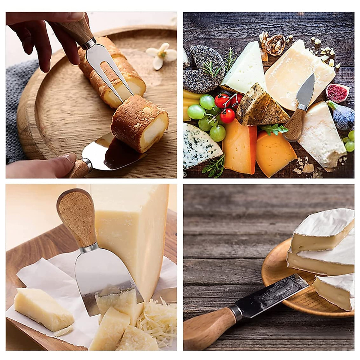 Makenna Premium Specialty Cheese Knife Set — Custom Storage Case Gift Box, Wide Solid Wood Handle, Stainless Steel Blade, Spreader, Slicer, Fork, 6 Pc Knives, Spatula for Charcuterie Board