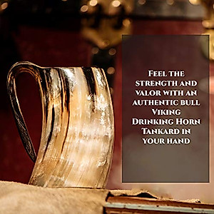 Trondebal Viking Drinking Horn Mug, 15-20 Oz Natural Ox Horn Cup & Cofee Stein | Cool Unique Gift for Men and Women, Home Decor Accessories | Shot Glasses for Beer, Ale, Mead, Whiskey