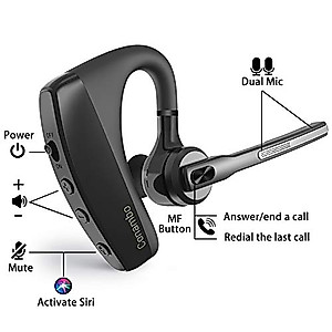 Bluetooth Headset CVC8.0 Noise Cancelling Dual Mic, Wireless Bluetooth Earpiece V5.0 Hands-Free Earphones, Compatible with iPhone and Android Cell Phones Driver/Trucker/Business