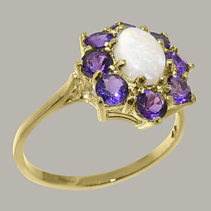 LetsBuyGold 9k Yellow Gold Natural Opal & Amethyst Womens Statement Ring - Size 9