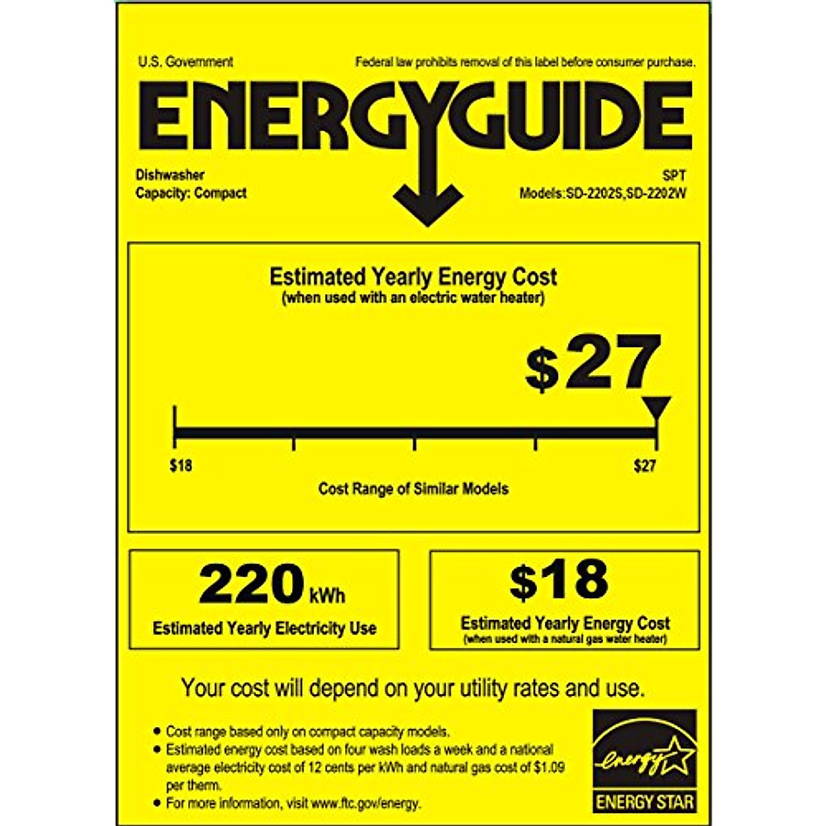 SPT SD-2202W Countertop Dishwasher with Delay Start - White