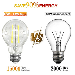 ORALUCE LED Edison Light Bulb 60 Watt Equivalent E26, Vintage Clear Light Bulbs 6W 4000K Neutral White 700 Lumen, A19 LED Filament for Ceiling Light Fixture, Non-dimmable, 6 Pack