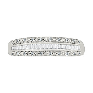 10KT White Gold Baguette and Round Diamond Anniversary Ring (1/4 cttw) ,size8