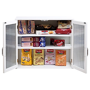 HollyHOME Storage Cabinets with 2 Transparent Rainbow Glass Doors, Wall Medicine Cabinet for Kitchen,Office,Laundry Room, Bathroom,Dining Room,Living Room Space Storage Adjustable Shelf White