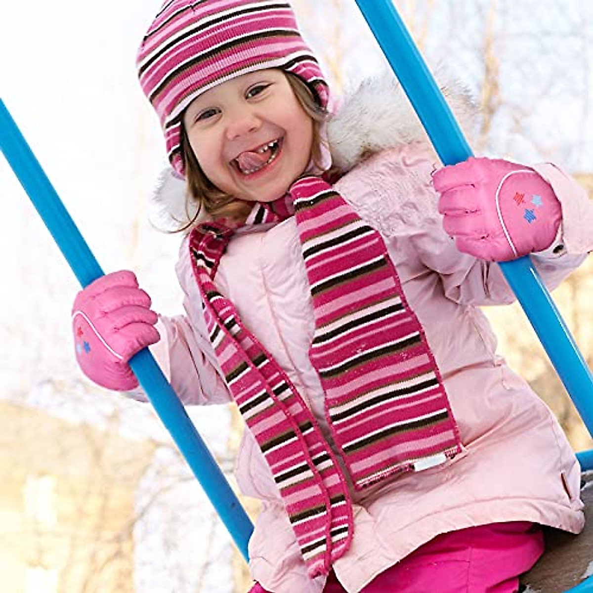 Boao Kids Snow Ski Gloves Winter Waterproof Warm Snowboard Mittens for Girl and Boy (Pink,5-10 Years)