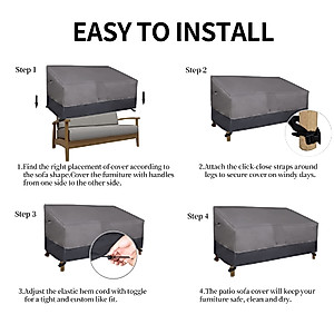 Easy-Going Waterproof Outdoor Couch Cover, Heavy Duty 3-Seater Patio Sofa Cover, Winchdproof Outdoor Furniture Cover with Air Vent (80Wx37Dx33H inch, Gray/Dark Gray)