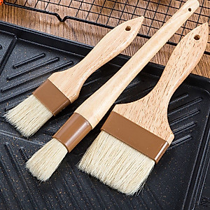 Cooking Boar Bristles Barbecue Wooden Handle Kitchen Pastry Brush Marinade Tool Basting Brush Sauce Baster(Round)
