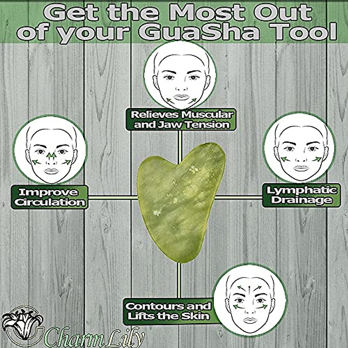 CHARMLILY Jade & Ice Roller + Gua Sha Massager Tool Set for Face & Eyes, Puffiness, Reduce Wrinkle Aging, Migraine, Pain Relief on Neck & Body, Cold Facial Original Natural Stone - 3 in 1