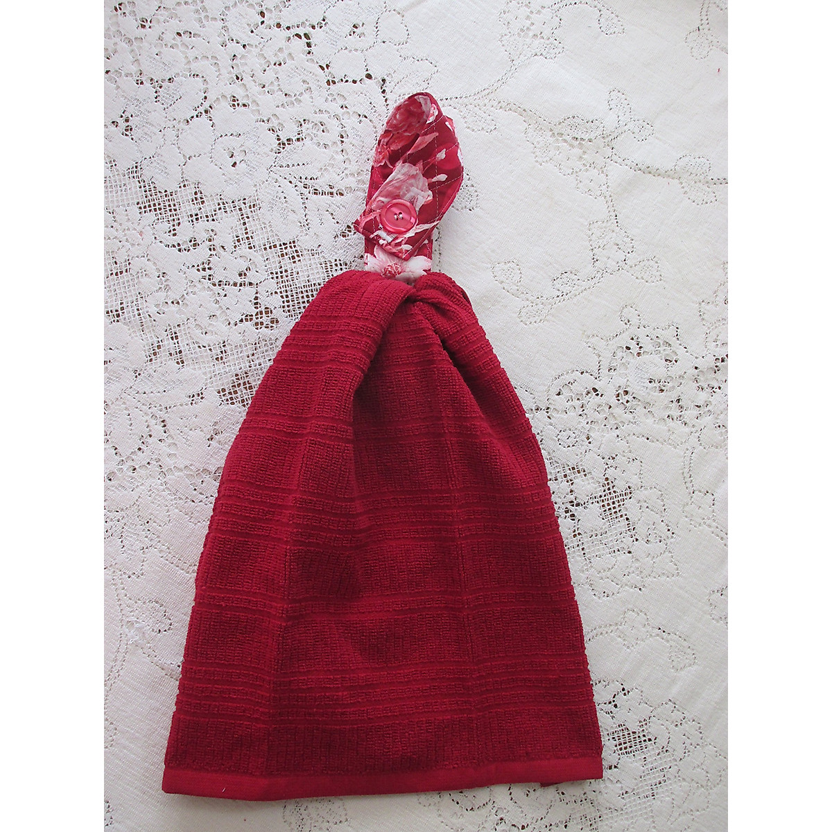 Shabby Chic Blue Roses Quilted Kitchen Towel Holder - Heavy-Duty D-Ring - Kitchen Towel Hanger - Towel Keeper