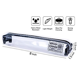 Rough Enough Slim Thin Small Cute Clear Pencil Case Pouch for Kids Boys Girls Adults School Stationary Art Supplies for College Students Teacher Office Aesthetic