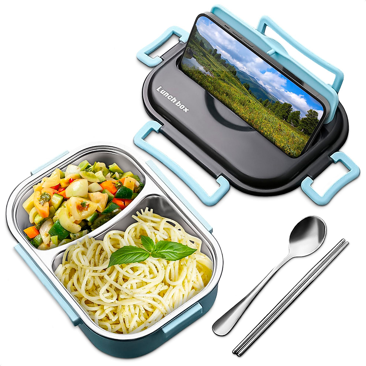 Lunch Containers for Adults - Bento Lunch Box with Compartments for Hot Food Warmer - Hot Lunch Box Accessories for Adults - Stainless Steel Food Storage Container Lunch Box - Portable Lunch Warmer