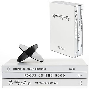 STRONA Book Decor Set - 3 Decorative Books for Home Decor with Black Metal Sculpture - White Books for Decor, Designer Books Decor Set, Decor Books for Coffee Table, Easy to Style Bookshelf Decor