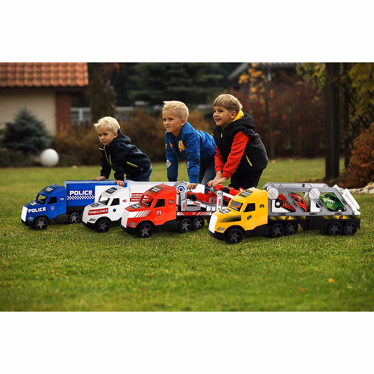 Wader 36240 Action Magic Truck Formula 1 Racing Car Transporter with Winch, from 3 Years, Approx. 79 cm, red, Standard