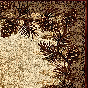 Rustic Lodge Pine Cone Border Brown 8x10 Area Rug, 7'10x9'10